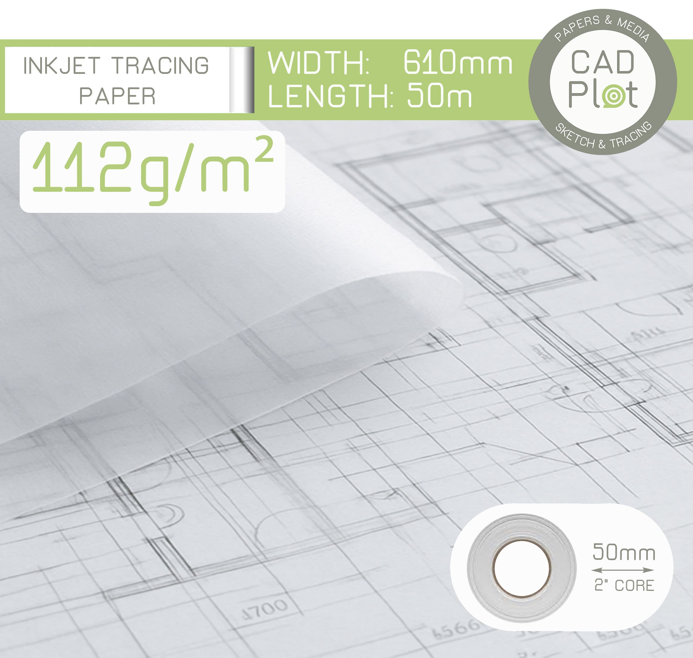 CAD Plot Inkjet Tracing Paper 24" 610mm x 50m - 112gsm - Plot it