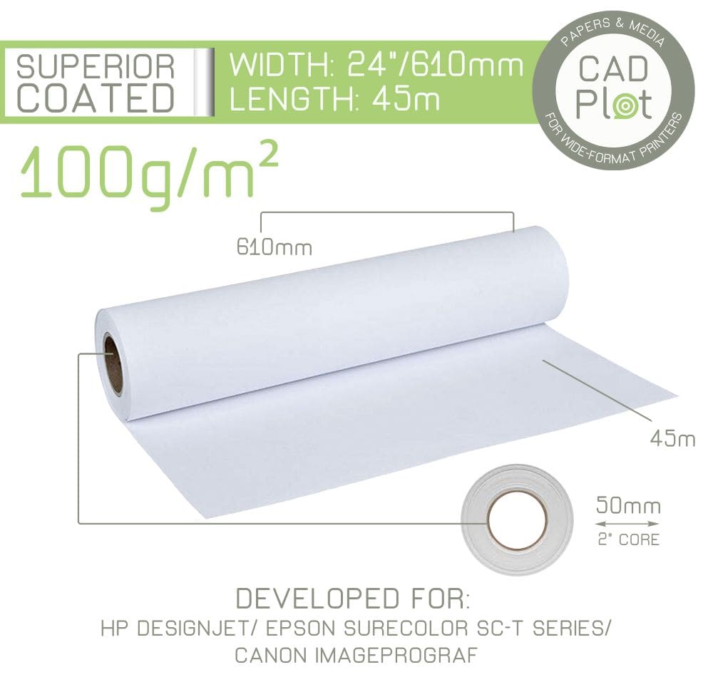 CAD Plot 100 Superior Coated 24" 610mm x 45m - 100gsm - Plot it